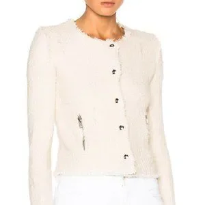 IRO | Jackets & Coats | Iro Agnette Ivory Cream Distressed Tweed Zip Up ...
